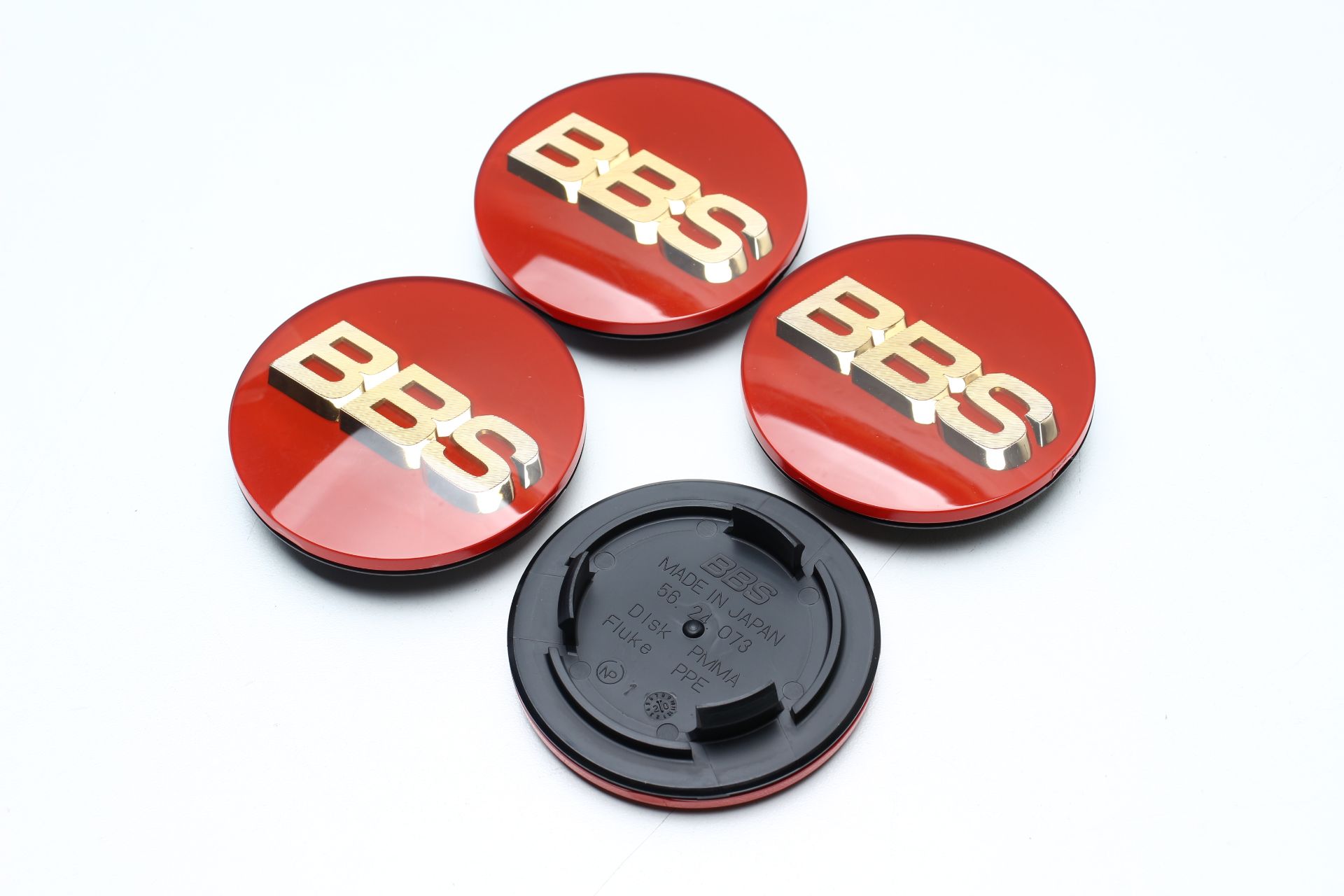 4x BBS 70mm Caps Red with 3D Gold Logo 56.24.073. PW Motorsport